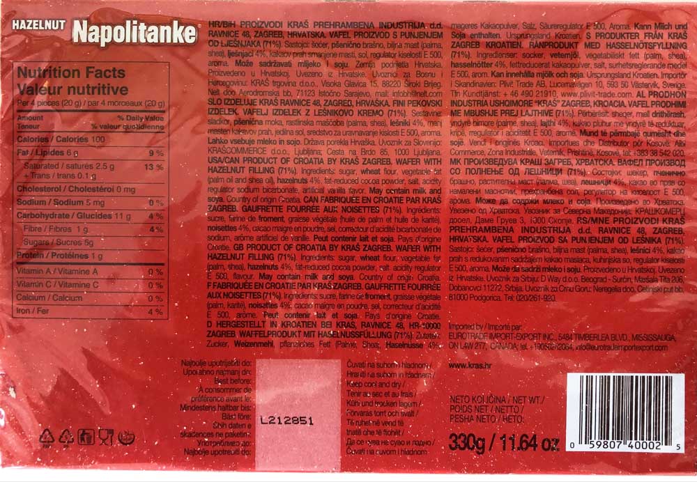 Kras Hazelnut Napolitanke Wafers 330g | Dutchy's European Market